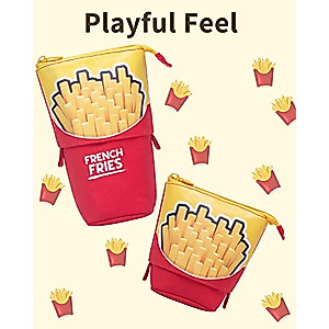 Sooez Standing Pencil Case, Cute French Fries Pop Up Pencil Case, Durable Pen Pouch, Telescopic Pencil Holder, Kawaii Stand Up Pencil Case, Spacious Pencil Pouch Portable Pencil Bag for School Office