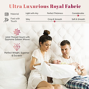 Ashton Sheets Luxury Egyptian Cotton Queen Fitted Sheet Only - 1000-Thread-Count 16" Deep Pocket Queen Fitted Sheet, Soft, Cooling, Sateen Weave, High Thread Count Queen Size Fitted Sheet - Ivory