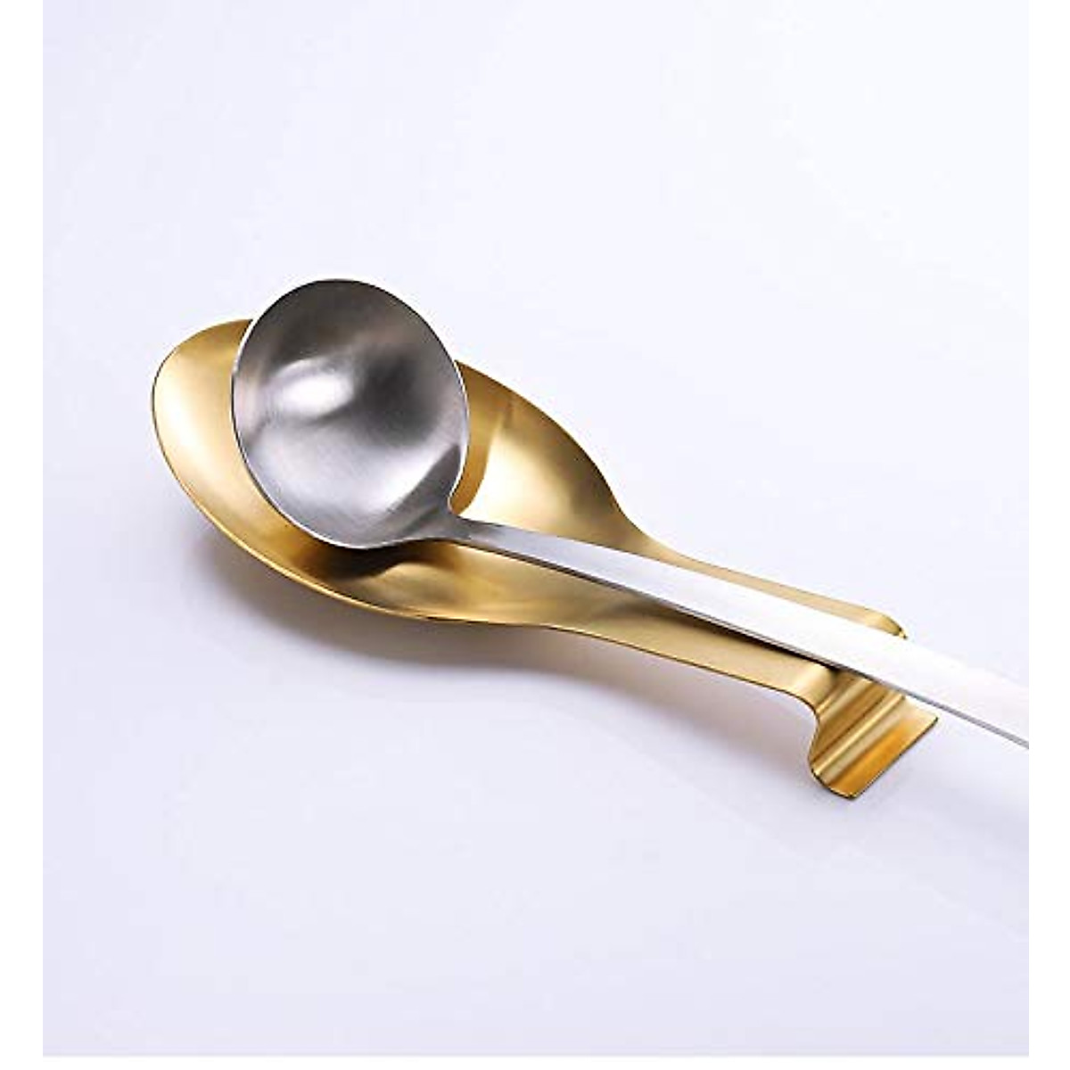 Modern Stainless Steel Spoon Rest, Spoon Rest for kitchen counter,Christmas spoon rest Spatula Ladle Holder, Brushed Finish, Countertop Heavy Duty,Dishwasher Safe 3.8 x 9.4 Inch (Gold color 1PC)