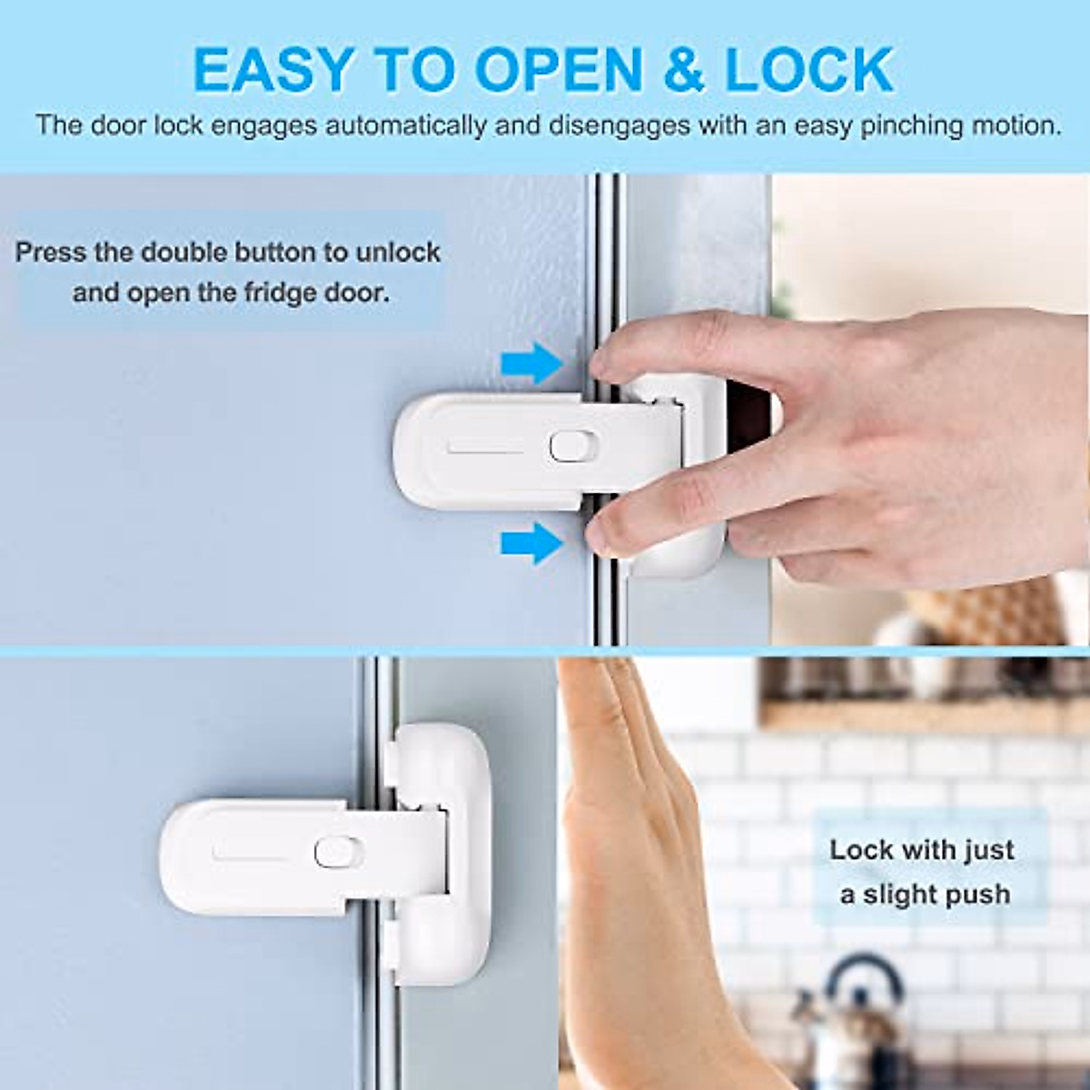 CLYMENE Refrigerator Fridge Freezer Door Lock for Kids, Child Proof Refrigerator Latch Lock to Keep Door Closed, No Tools Required and Easy Installation (White)