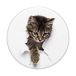 Cute Kitten Breaking Through Paper Wall On White PopSockets PopGrip: Swappable Grip for Phones & Tablets