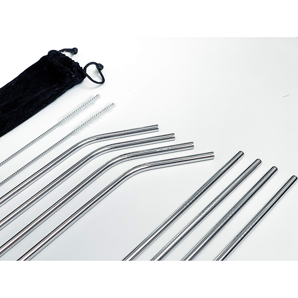 LAVA Premium 10pc 9.5" (6mm Diameter) Stainless Steel Metal Straws Includes (4) Straight Straws, (4) Bent Straws and (2) Cleaning Brushes with Travel Pouch