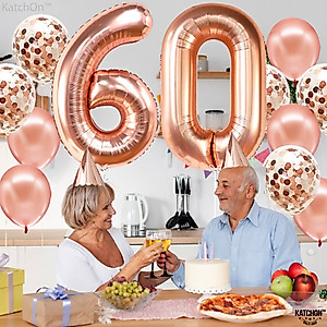 KatchOn, Rose Gold 60th Birthday Decorations Women - Big 40 Inch | 60 Balloon Numbers with Confetti, 60th Birthday Balloons for Women | 60 Birthday Balloons for 60 Birthday Decorations for Women