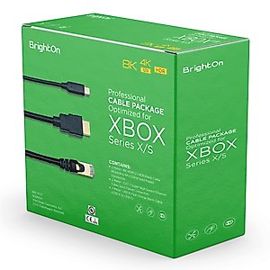 BrightOn Optimized Cable Package Compatible with Xbox Series X/S | 8K HDMI 2.1 HDR Black Cable 8K@60Hz/4K@120Hz | CAT 7 Super High Speed Ethernet Cable | Fast Charge (USB A to USB C) (2 Meter Cables)