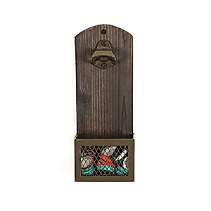 Bottle Opener, SODUKU Vintage Wooden Wall Mounted Bottle Opener with Cap Catcher Beer Bottle Can Opener Tool for Home Kitchen Bar Coffee Shop