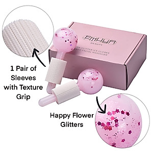 Emuya Ice Globes for Facials – Facial Tools for Face & Eye Puffiness Relief, Cool Skincare Cryo Tools - Pink Drink Glitter