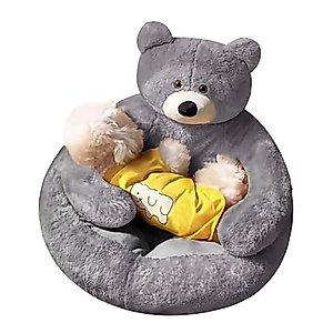 Cute Bear Hug Design Dog Cat Beds Plush Pet Beds Cuddler, Warm Soft Calming Dog Beds with Removable Washable Cover Non-Slip Bottom (Diameter 22 in, Grey)