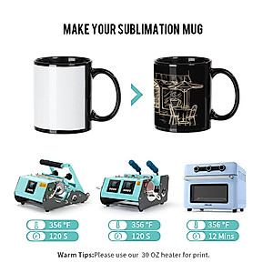 PYD Life 8 Pack Sublimation Coffee Mugs Blanks Black with White Patch 11 OZ Ceramic Photo Mugs Cups Bulk for Cricut Mug Press Print