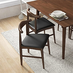 Pemberly Row Mid Century Modern Silas Upholstered Black Pu Leather Dining Chairs for Dining Room/Kitchen with Walnut Finish (Set of 2)