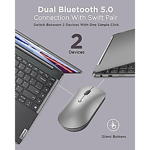 Lenovo 600 Bluetooth Silent Mouse, Blue Optical Sensor, Adjustable DPI, 4 Button, Microsoft Swift Pair, Windows, Chrome, GY50X88832, Gray