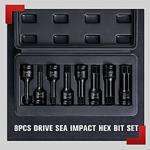 PGROUP 8 PCS 1/2 Inch Drive Allen Impact Socket Set, SAE Hex Socket 1/4" to 3/4", Master Impact Grade Cr-Mo Steel with Heavy Duty Storage Case