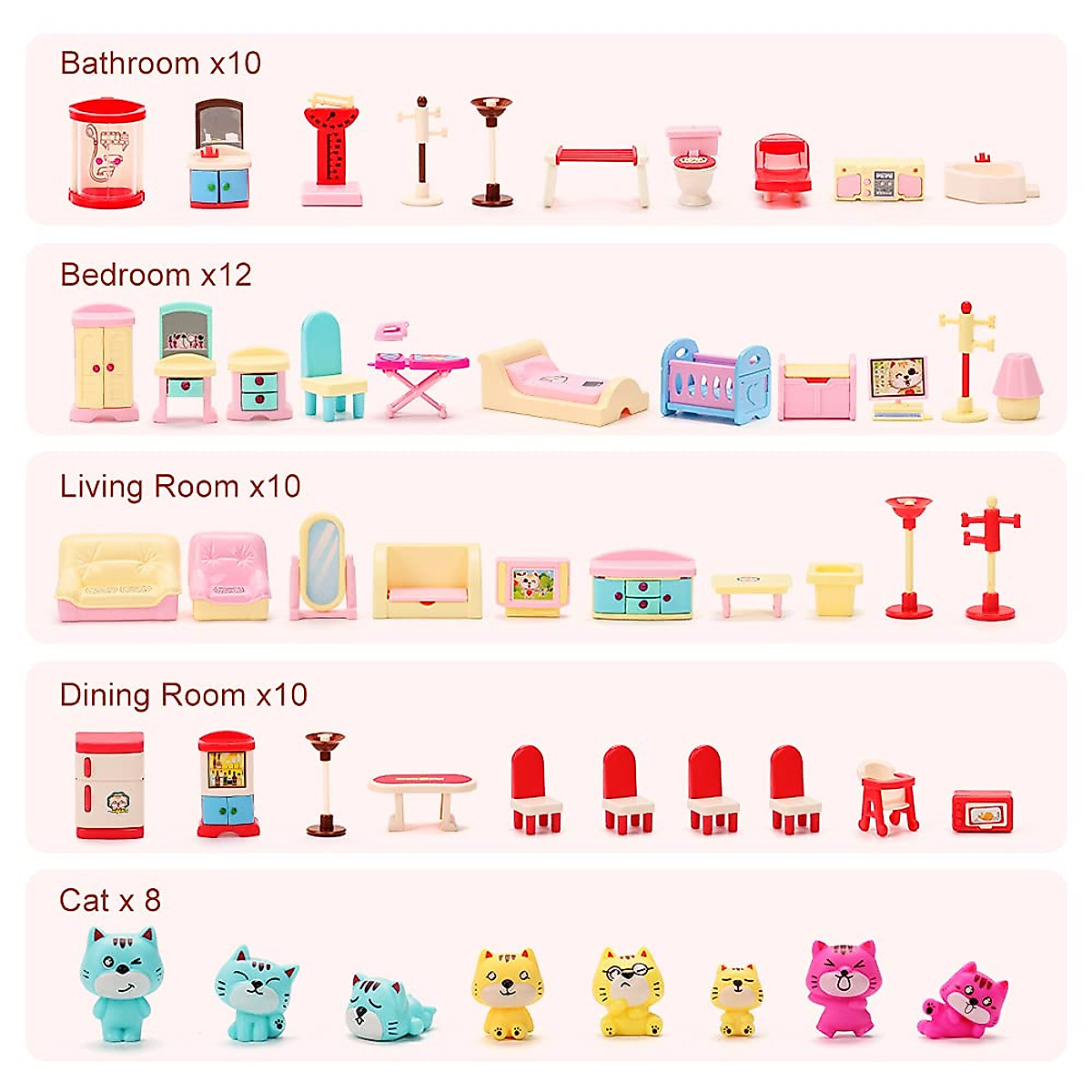 50 Pack Kids Little Dollhouse Furniture Toys House Big Dreams for Baby Children Girls Boys Age 3+