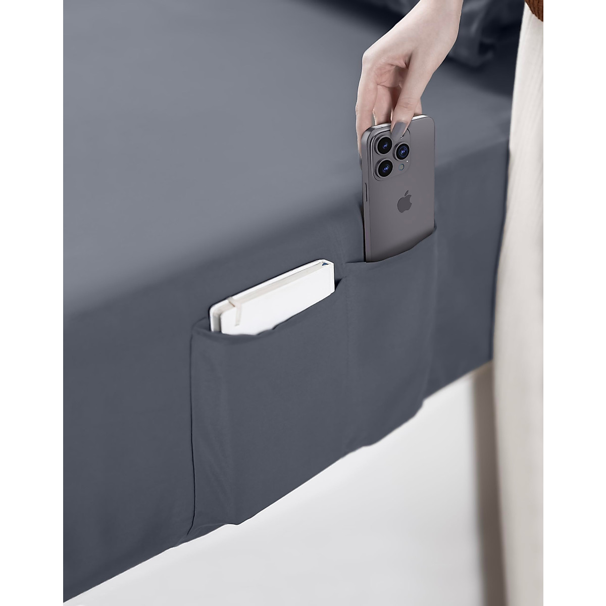 Utopia Bedding King Sheet Set – Soft Microfiber 4 Piece Hotel Luxury Bed Sheets with Deep Pockets - Embroidered Pillow Cases - Side Storage Pocket Fitted Sheet - Flat Sheet (Grey)