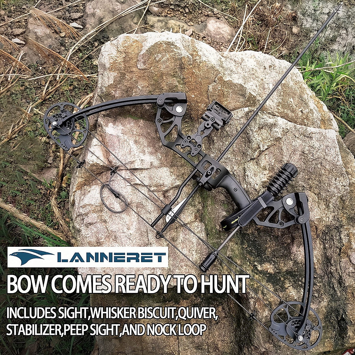 Lanneret Compound Bow and Archery Sets - Right Hand Archery Compound Bows 0 - 70 lbs Draw Weight Adjustable for Adults and Beginners，Hunting Bow Kit for Beginner Camouflage