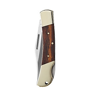 SENBON folding lock back knife 4in 440a sharp outdoor knife sand iron wood copper handle with Leather Sheath