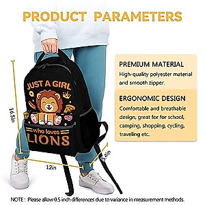 Homexzdiy Lion Backpack for Kids Girls Boys, 16" Black Backpacks for School, Cute Lightweight Bookbag for Children Teens