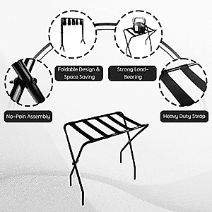 lovelybee Luggage Rack, Luggage Rack for Guest Room, Suitcase Stand, Steel Frame, Foldable, for Bedroom, Black