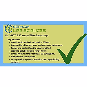 Bicinchoninic Acid (BCA) Protein Assay w/BSA Protein Standard, 500 Assays/ 2500 Micro-assays, Colorimetric- by Cepham Life Sciences