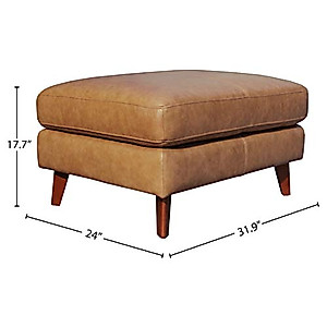 Amazon Brand – Rivet Sloane Mid-Century Rectangular Modern Leather Ottoman, 31.9"W, Caramel