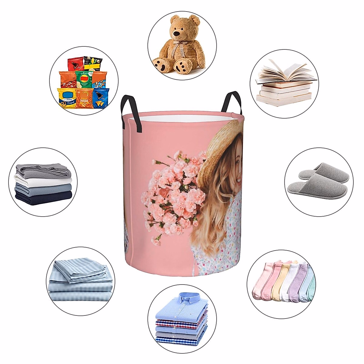 Custom Laundry Hamper For Kids Adults Personalized Dirty Clothes Large Storage Basket Collapsible Customized Waterproof Laundry Baskets With Handle For Bathroom Living Room Bedroom Home