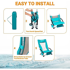 KingCamp Folding Backpack Beach Chair 2 Pack, Sturdy & Lightweight High Back Camping Chair with Headrest, Cup Holder, Seatback Pocket, for Outdoor Sand