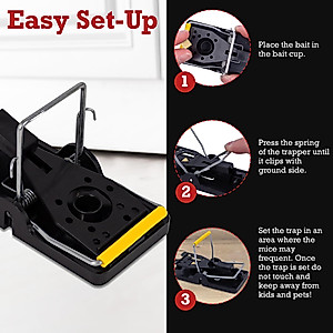 TwinTech Stainless Steel Mechanical Mouse Traps - 4"x2"x2.5" Reusable Snap Traps for Mice - Safe Traps with Finger Protection for Indoor Outdoor Use - 12-Pack