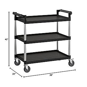 Krollen Industrial Black Utility/Bussing Cart with Three Shelves - 42" x 20"
