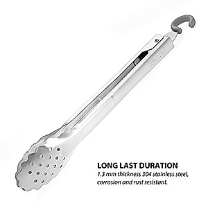 Premium 304 Stainless Steel Barbecue Turners Set, Heavy Duty Cooking Kitchen BBQ Tongs, 10" and 12" Grey