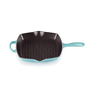 Le Creuset Enameled Cast Iron Signature Square Skillet Grill, 10.25", Caribbean