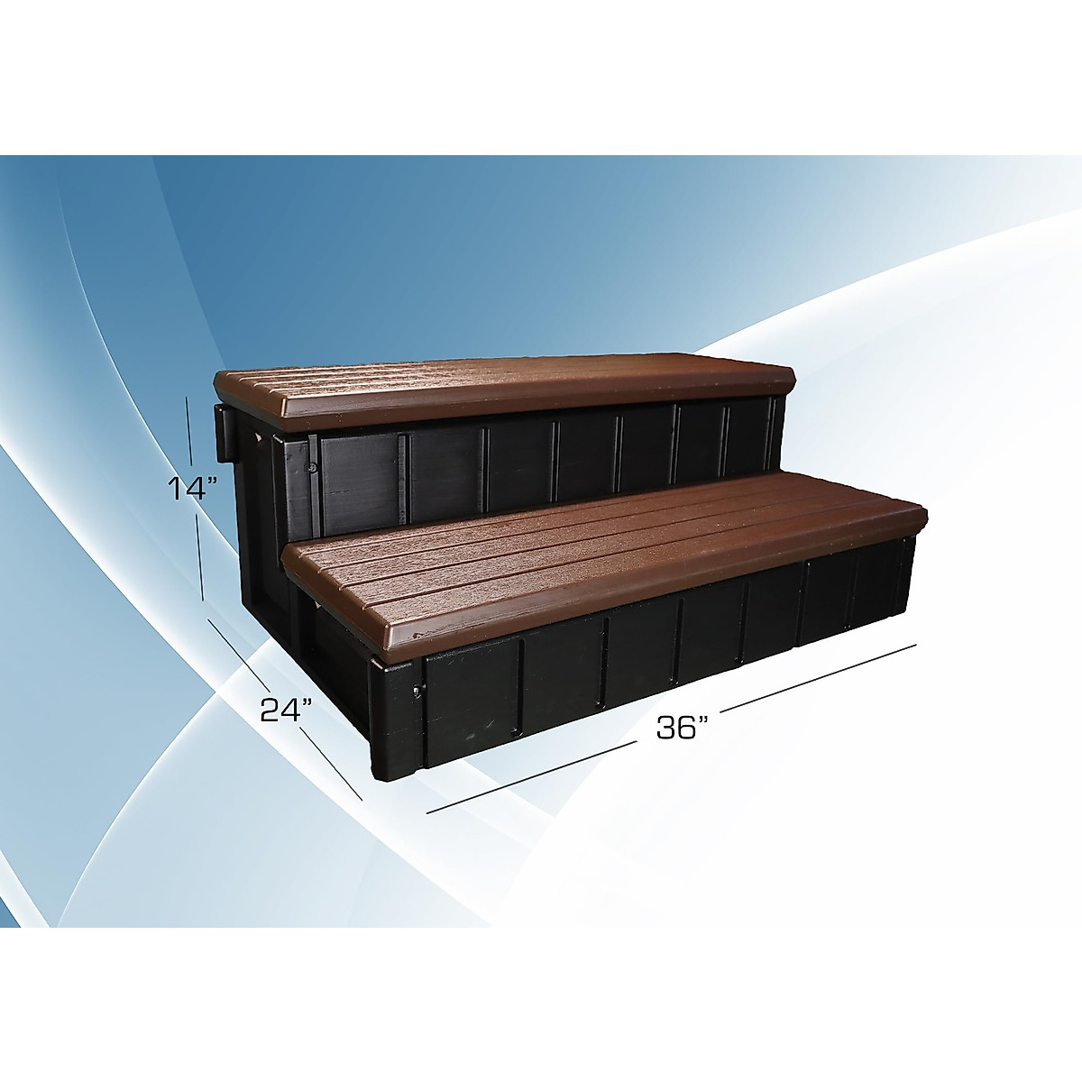 Confer Plastics Two Tier 36" Wide Deluxe Hot Tub Step. Non-Skid Spa Steps, Easy Installation, Sturdy, Long Lasting Upgrade to Your Space. Proudly Made in USA. - Espresso