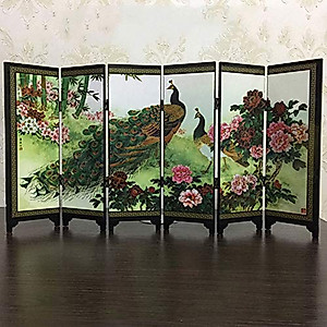Luwsldirr Wooden 10 pcs 6-Panel Peacock Screen Room Divider Folding Partition Gift Desktop Decor - Black