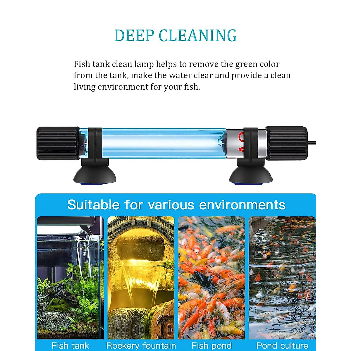 KINGYEENUO Aquarium Clean Light, 9W Submersible Aquarium Light, Fish Tank Clean Light with Timer, Submersible Waterproof Lamp for Filter Tank Sump Swim Pool