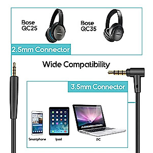 ElloGear Replacement Bose Headphone Cable Cord for Bose Quiet Comfort QC25, QC35, QC35II, JBL E55BT - Cable Audio Aux Cord with Mic Inline Volume Control