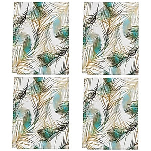 AUUXVA Kitchen Dish Towels Set of 6 Peacock Feather Art Painting Kitchen Towels Absorbent Dishcloths Tea Towels Hand Towels with Hanging Loop for New Home Decor Housewarming Gift