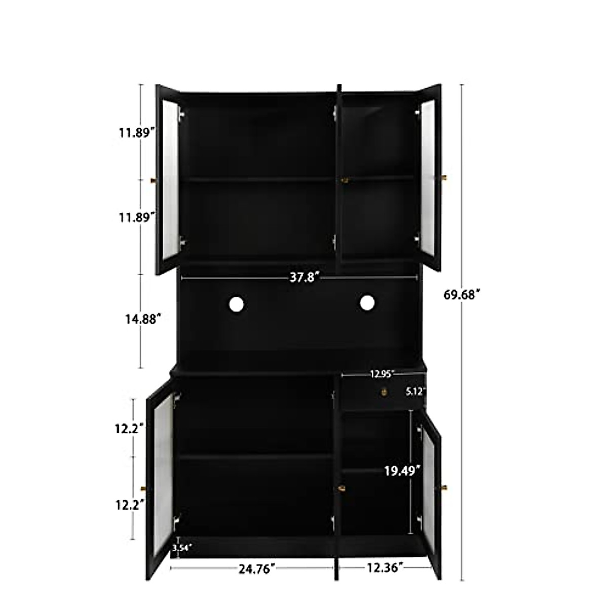 AVZEAR Kitchen Pantry Cabinet, Glass Door Cupboard 69.7" Freestanding Multifunctional Kitchen Pantry Cabinet Storage Cabinet Cupboard with 6 Doors,4 Shelves and 1 Drawer, Black