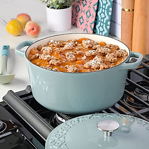 Spice by Tia Mowry Savory Saffron 6Qt Cast Iron Dutch Oven w/Embossed Lid - Aqua Blue, 6-Quart