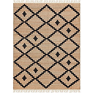 Well Woven Lebbiah Natural & Black Color Hand-Woven Chunky-Textured Jute Tribal Geometric Area Rug (8' x 10')