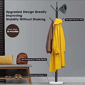Ulimart Coat Racks Free Standing,Metal Sturdy Coat Rack with 12 Storages,Coat Tree with Natural Marble Base,For Hanging Coat Bags Hats Umbrella,For Entryway Bedroom Office