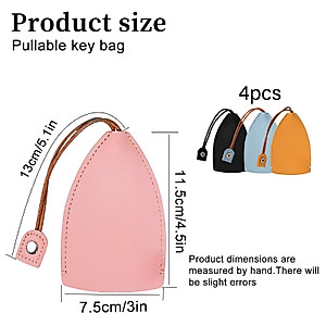 WisePoint Cute Key Fob Case 4PCS, PU Leather Car Key Case Portable Key Pouch for Car Keys, Personalized Pull Out Key Bag (Yellow/Black/Blue/Pink)