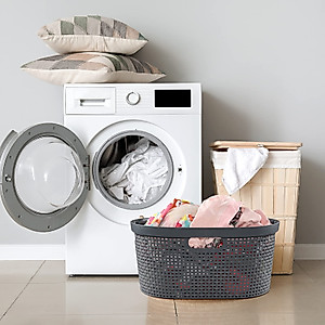 Vababa 4 Pack 40 Liter Plastic Laundry Basket with Cut-Out Handles, Gray