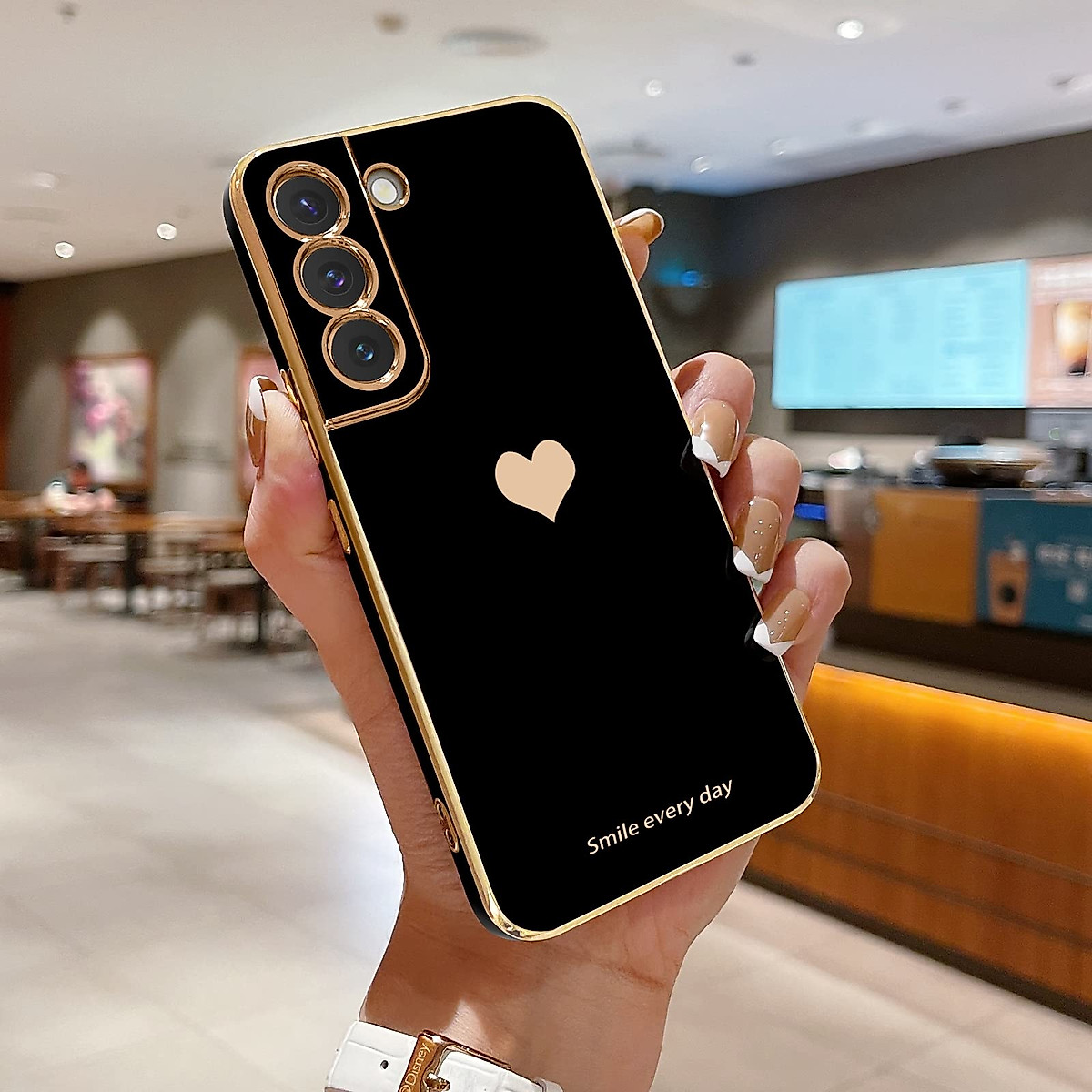 Teageo for Samsung Galaxy S22 5G Case for Women Girl Cute Love-Heart Luxury Bling Soft Back Cover Raised Full Camera Protection Bumper Silicone Shockproof Phone Case for Galaxy S22 5G, Black