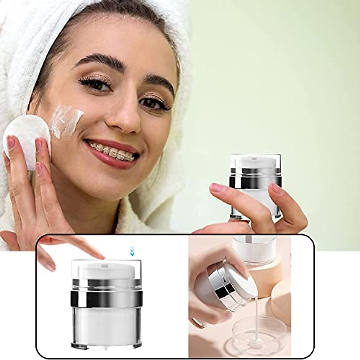 WUBAYI New 2Pcs Airless Pump Jar Container,Portable Travel Empty Airless Pump Jar Cosmetic Container,Refillable Cream Jar Vacuum Bottlefor for Lotions Makeup Essence Moisturizer Eye Cream (1oz)