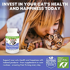 ONLY NATURAL PET Thyroid Support Supplement for Cats - Multivitamin with L-Carnitine & Lemon Balm - Vet Formulated - Helps with Endocrine & Immune Health - Turkey Flavored Chewable - 90 Tablets