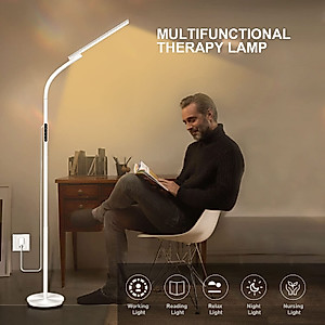 Light Therapy Lamp, UV-Free 10000 Lux Happy Therapy Light, Floor Sun Therapy Lamp with Remote & Touch Control & Adjustable Gooseneck for Reading/Office/Home