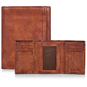 Slim Tan Leather Wallet Tri fold | 1 ID Window | RFID Blocking | Minimalist and Durable | Thoughtful Gift for Men.