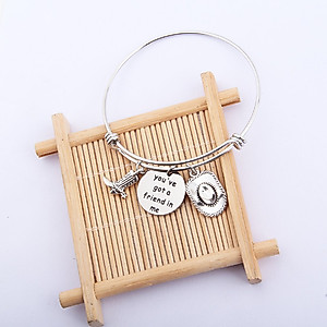 Lywjyb Birdgot Best Friend Bracelet Gift You've got a friend in me Engraved Charm with Boot and Cowboy Hat Gift for Her (Silver)