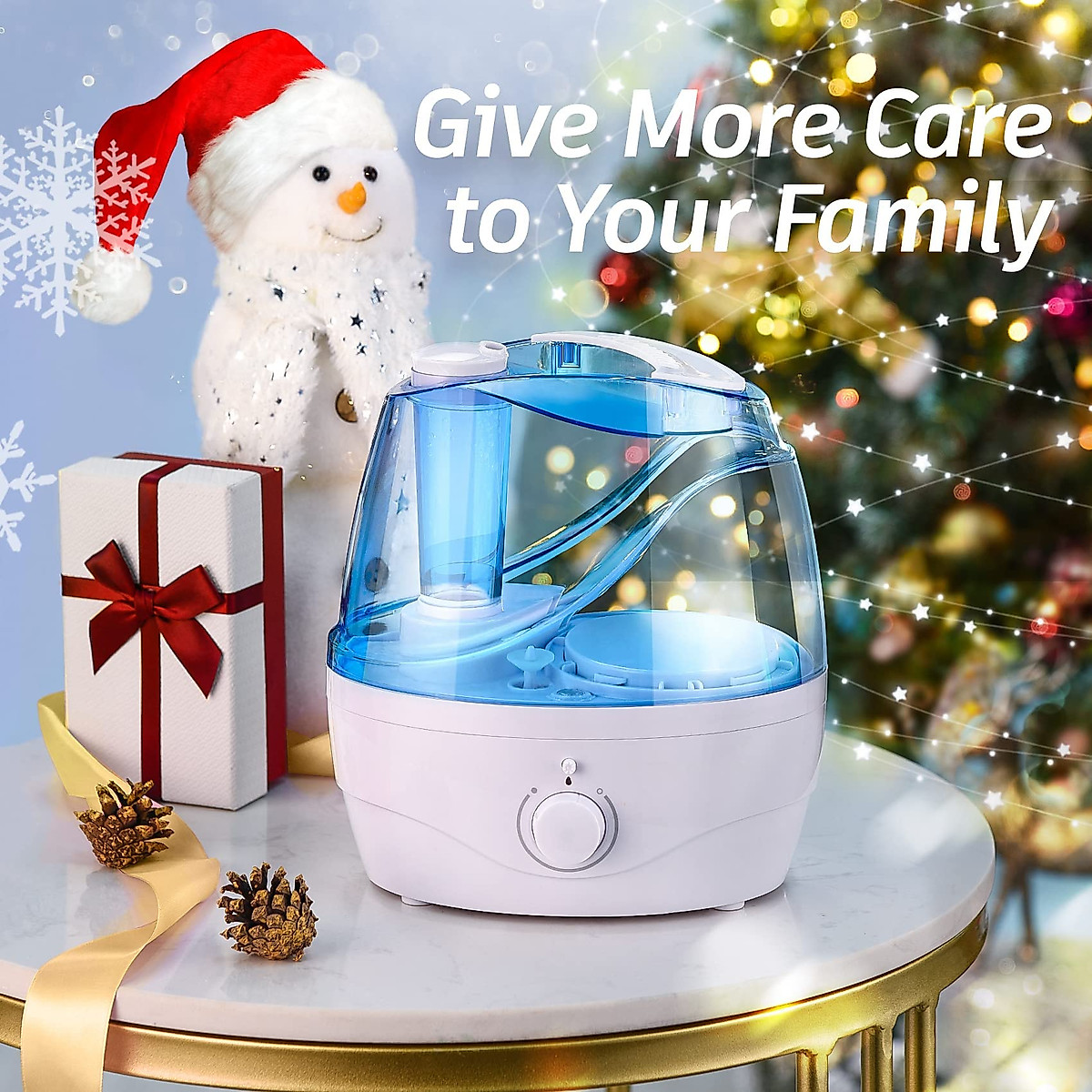 2200ml Humidifiers for Bedroom, Cool Mist Humidifier for Home Nightlight, Adjustable 360°Rotation Nozzle, 30Hrs Run-Time 28dB, BPA-Free Auto-Shut Off Humidifier for Large Room, Easy to Clean (White)