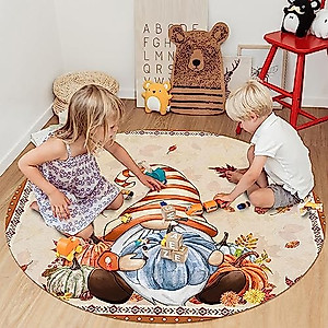 Thanksgiving Southwestern Round Area Rug 3ft,Washable Outdoor Indoor Carpet Runner Rug for Bedroom,Kitchen,Living Room,Office,Area+Rug Small Bath Door Desk Floor Mat Boho Gnome Pumpkins Fall Leaves