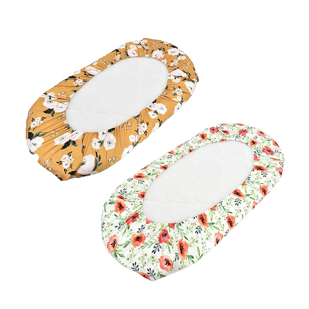 Moses Basket Baby Sheet Bassinet Set 2 Pack Sheet Cradle Fit for Halo Bassinet Swivel Sleeper Fitted Hourglass Bassinet Mattress Sheet (Floral)