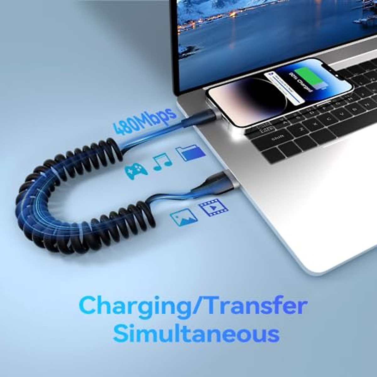 Coiled Lightning Cable [2Pack 4Ft] iPhone Charger Cable for Car MFi Certified Nylon Braided Retractable Fast Charging Cord with iPhone14/13/12/11 Pro Max/SE/XS MAX/XR/XS/X/8/7/Plus/6S iPad/iPod/iPads